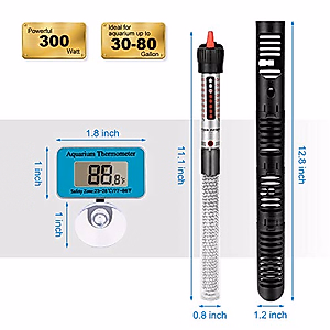 Kinbo Aquarium Heater 300 Watt Submersible Fish Tank Heater Adjustable Temperature with Diving Thermometer and Protective Case Suction Cup
