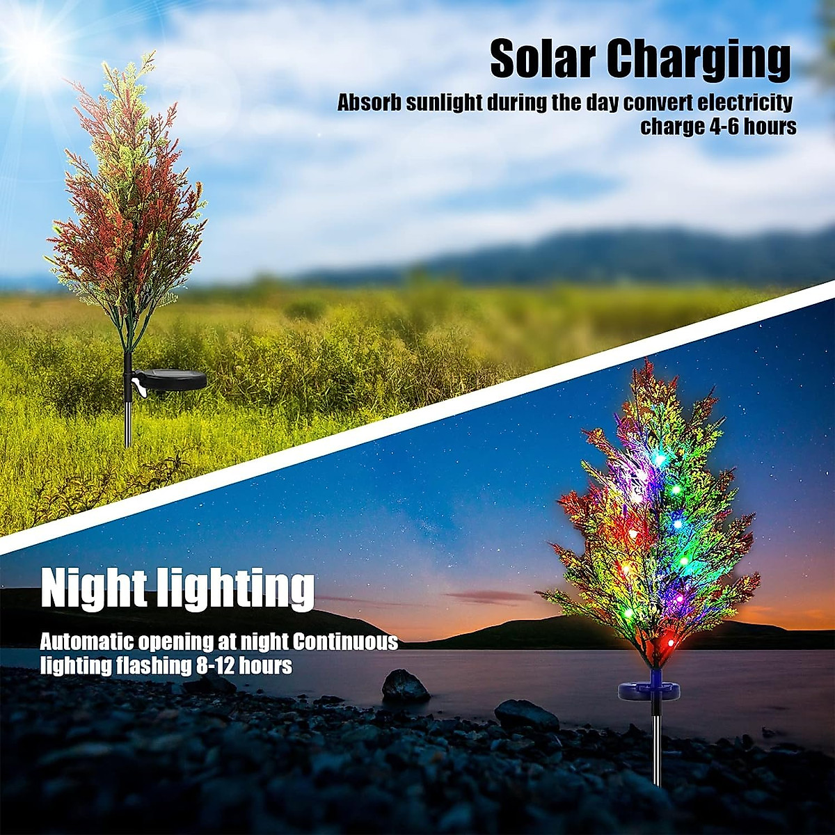 Solar Artificial Tree Lights Garden Stake Pathway Lights for Outdoor Decorations, IP65 Waterproof Solar Tree 2 Pack Flickering Tree Lights for Garden Yard Pathway Decor