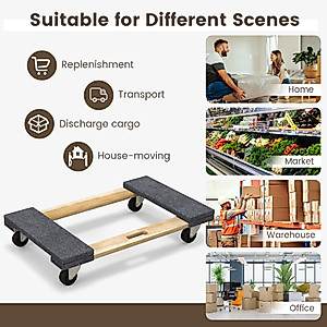 Goplus Furniture Moving Dolly, Heavy Duty Wood Rolling Mover with Wheels for Piano Couch Fridge Heavy Items, Securely Holds 1000 LBS (1 Pack with Handle)