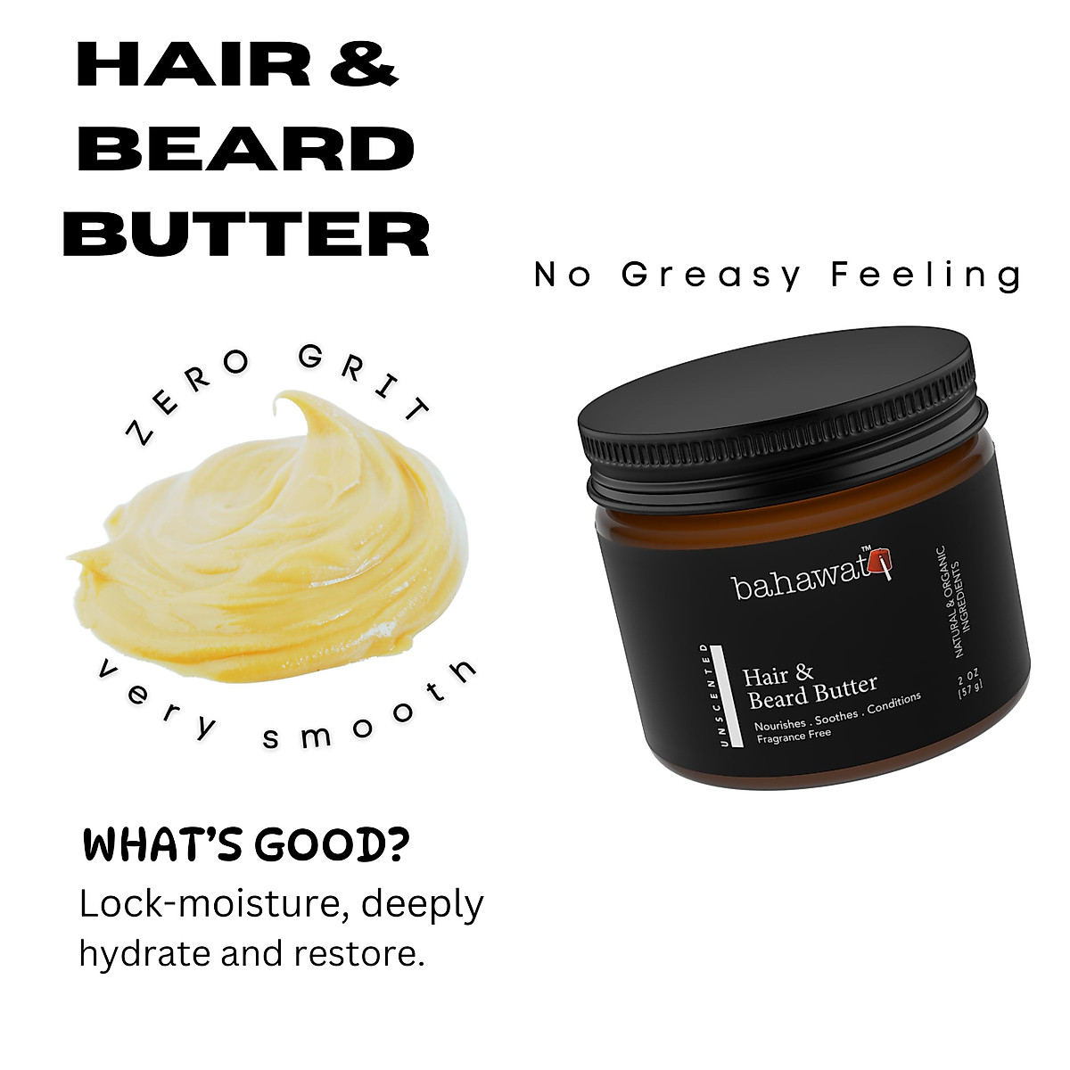 BAHAWAT Hair & Beard Butter for Men Leave-in Conditioner - Unscented - Strengthen & Soften – Made in USA - Natural Ingredients | The Best Beard Butter -2 oz