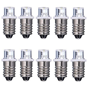 GutReise 10pcs E10 Screw Flood Led Lamps +10pcs E10 Base,12V Cold White Led Bulb Light (12V, Cold White)
