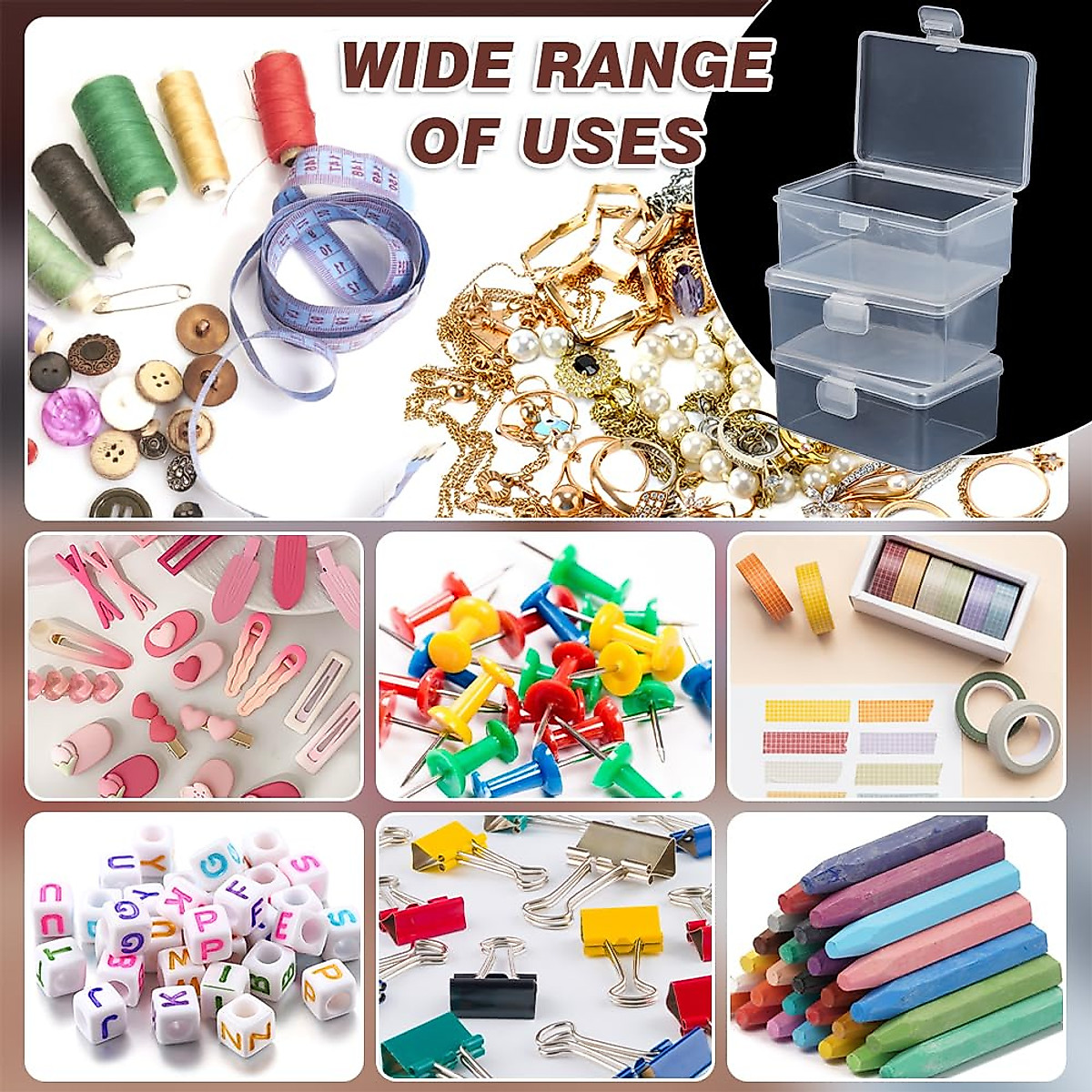 BENECREAT 8Pcs Clear Plastic Box Container Transparent Rectangle Storage Organizer with Lids for Beads, Small Items and Other Craft Projects, 3.2x2.2x1.4"