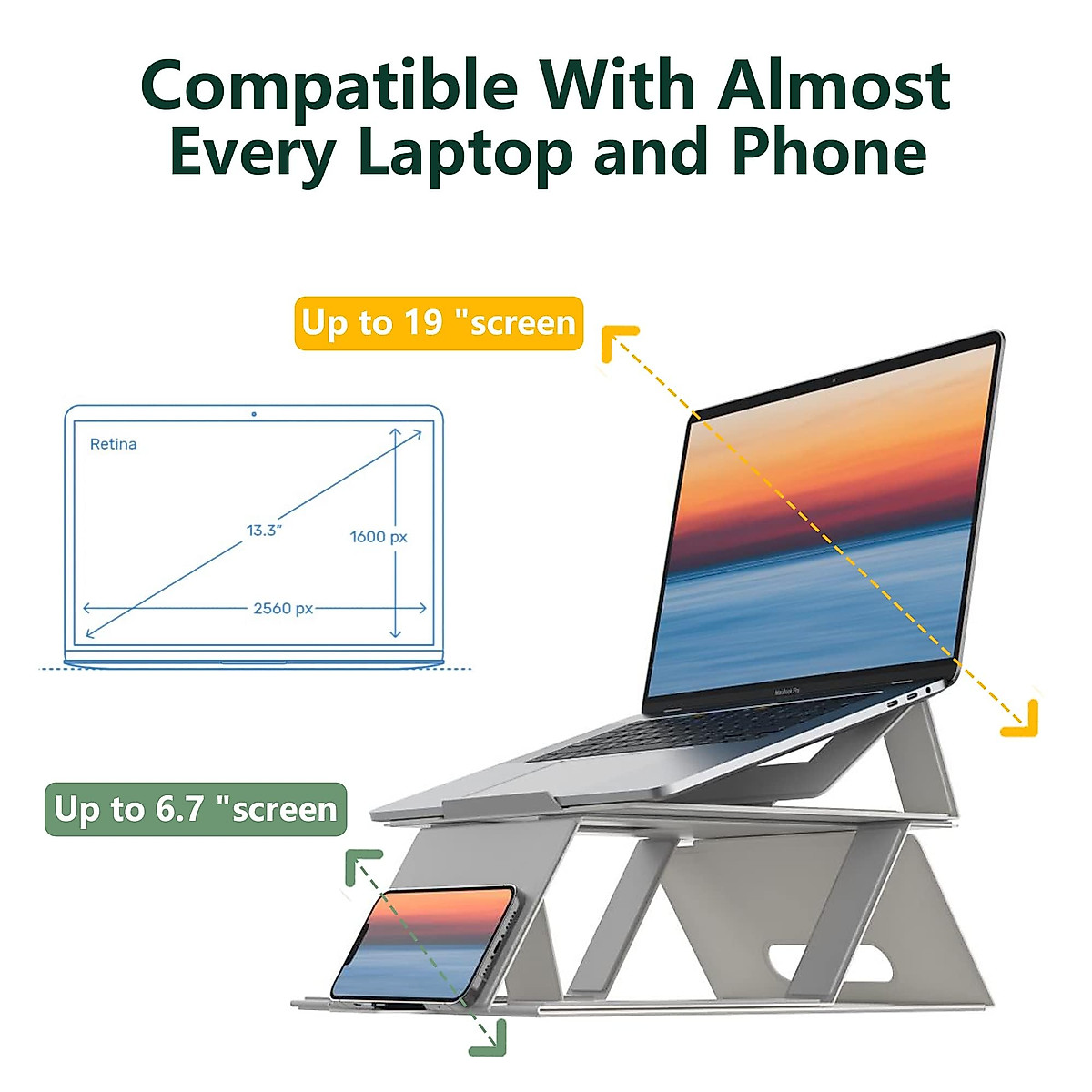 Coiclic Portable Laptop Stand, Foldable Ergonomic Computer Stand for Laptop, Adjustable Multiple Folding States Laptop Stand, PU Leather Holder Compatible with up to 19 Inches Computer Laptops