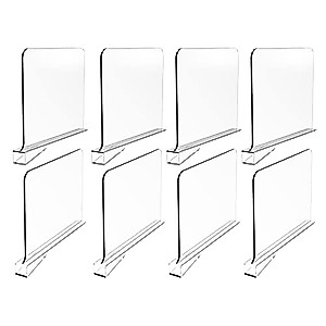 BTSD-home 8 Pack Acrylic Shelf Dividers for Closet Organization Clear Shelf Dividers for Wood Shelves in Bedroom, Kitchen and Office