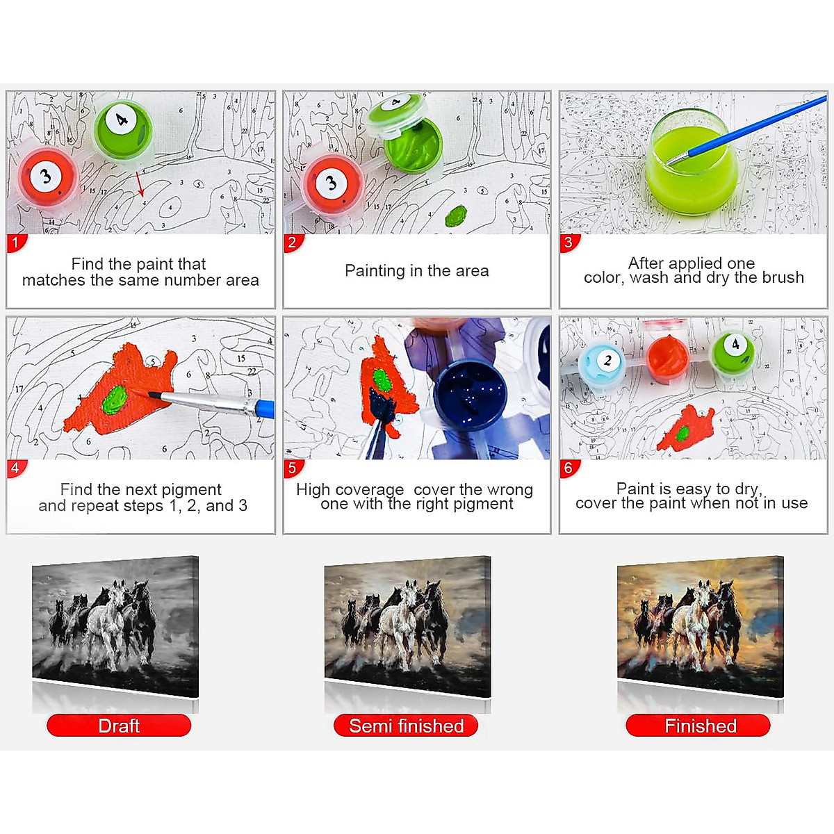 TUMOVO Paint by Number for Adult, Horses Painting by Number Kits On Canvas, DIY Arabian Horses Oil Painting Acrylic Paints, Flameless Paint by Numbers for Adults and Kids Beginner 16X20 Inch