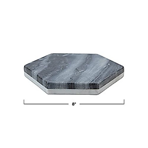 Bloomingville Natural Marble Hexagon Reversible Cheese Cutting Board, 8", Grey & White