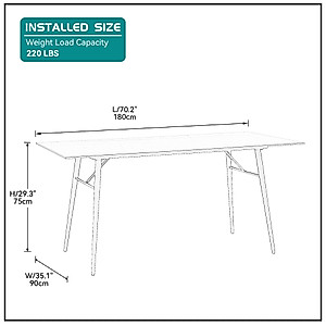 kevinplus 70'' Dining Table, Slate Kitchen Dining Table with Sintered Stone Top Surface, Modern Mid-Century Rectangular Conference Table for Office, Living Room Dinner Table, Metal Legs, White & Gold