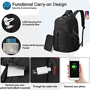 Laptop Backpack for Men Women 17 Inch Waterproof Travel Backpack Durable Laptop Backpack with USB Charging Port,Black