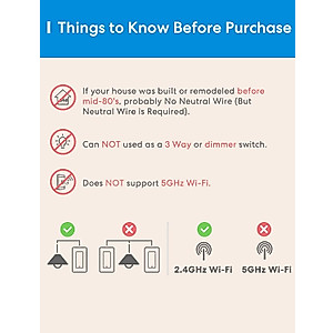 Meross Smart Light Switch Supports Apple HomeKit, Siri, Alexa, Google Assistant & SmartThings, 2.4GHz Wi-Fi Light Switch, Neutral Wire Required, Single Pole, Remote Control Schedule, 2 Pack