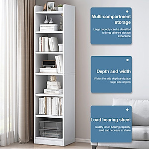 Worparsen 70.9 Inch Tall Narrow Bookcase,Floor Standing Storage Cabinet,Corner Bookshelf with Storage,6 Tier Cube Display Shelves,Tall Narrow Bookcase Display Bookshelf for Home Office White