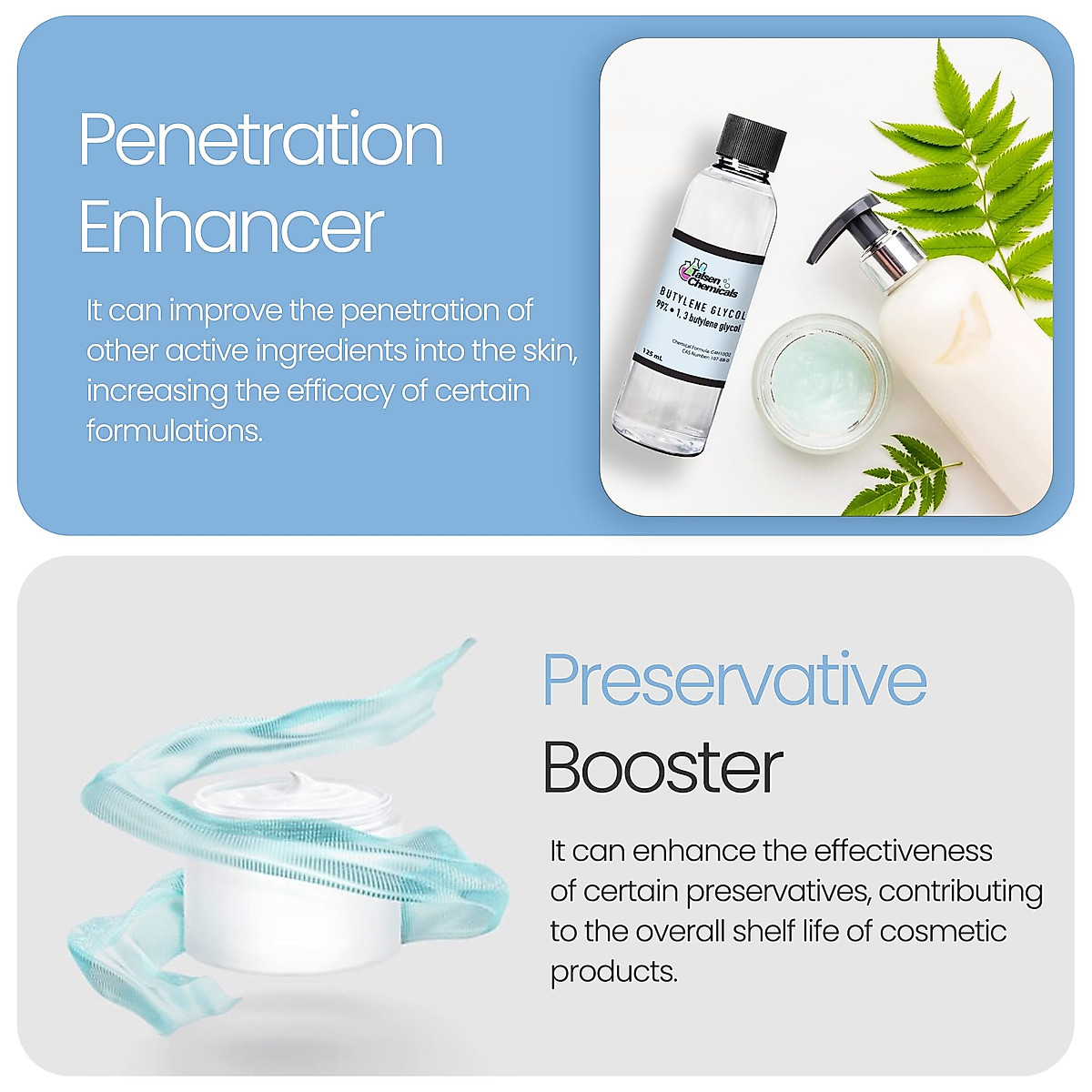 Butylene Glycol Cosmetic Grade (250 mL / 8.45 Oz), Organic Butylene Glycol Moisturizer for Skincare - Emollient Prevents Water Loss from Skin - Skin Care 1,3 Butylene Glycol by Talsen Chemicals