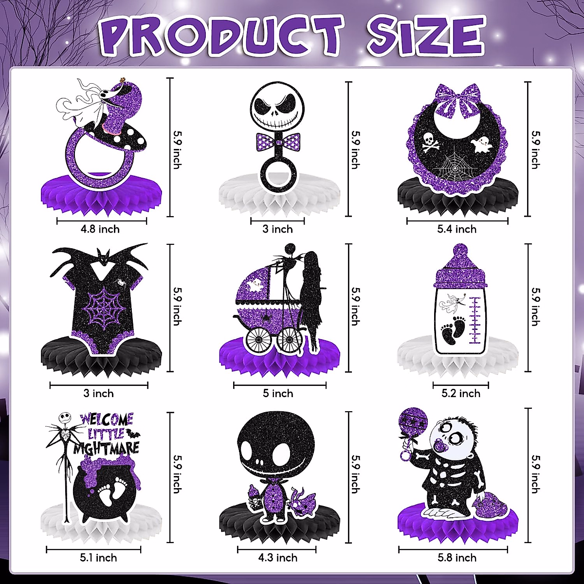 Nightmare Halloween Baby Shower Decorations Honeycomb Centerpiece,9pcs Halloween Decorations for Table Double Sides 3D Table Decorations, Cute Themed Xmas Decorations for Celebrating Party