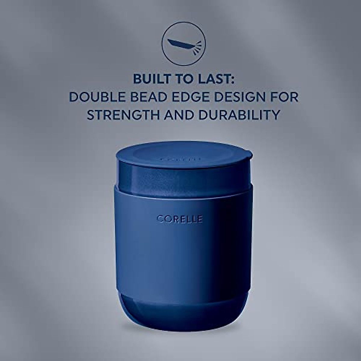 Corelle Stoneware 4-Pc Tumbler Set of 2 with Lids, Handcrafted Artisanal Travel Mug, Solid Glaze Stoneware, 13-1/2-Oz Travel Coffee Mug Set, Navy