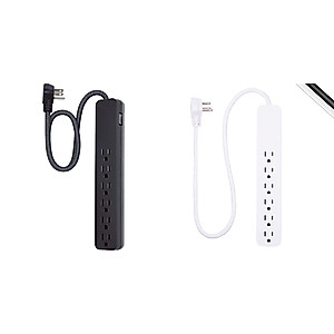 GE UltraPro 6 Outlet Surge Protector with 2ft Extension Cord, Flat Plug & Power Strip Surge Protector, White, 40532