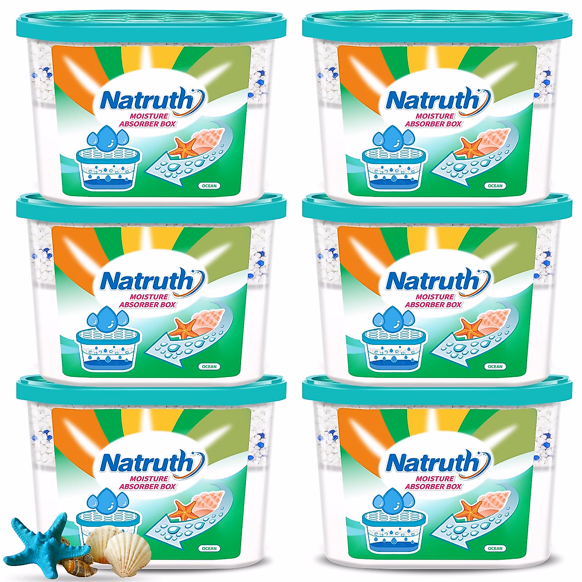 NATRUTH Ocean Breeze Moisture Absorber（6 Pack）12.5 Oz,Humidity Absorber Attracts Extra Moisture from Your Bathroom, Closet, Kitchen & Study, Dehumidifier for Closet