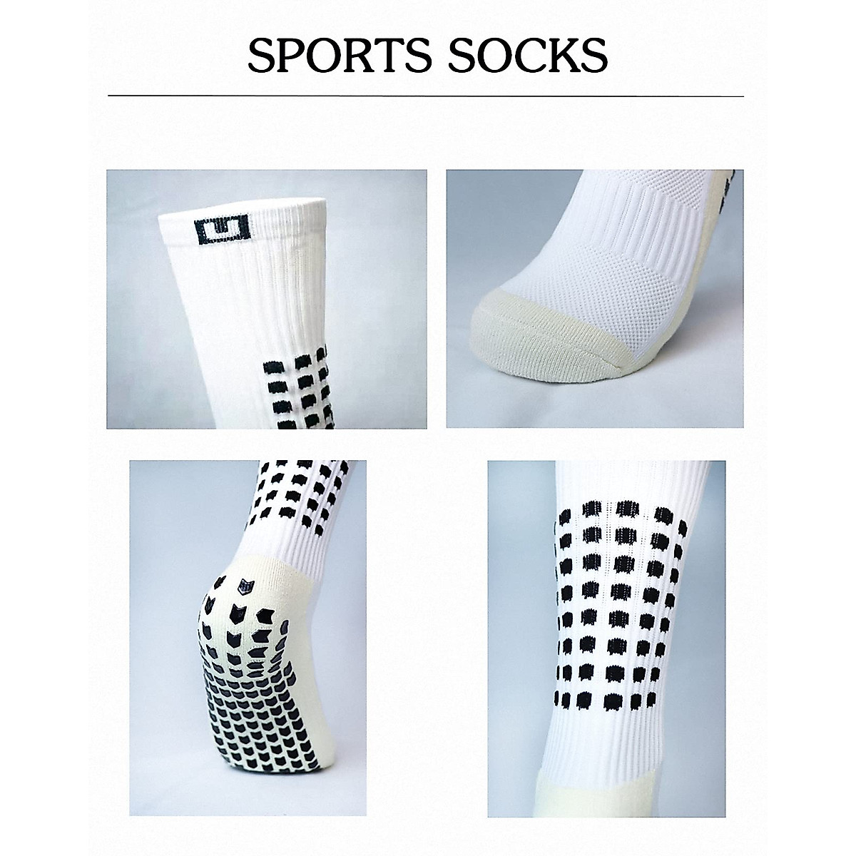 Ulalaza Unisex Anti Slip Sports Thicken Cushion Soccer Socks Non Skid Grippy Traction for Football Basketball Sports