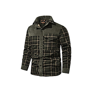 NEWHALL Men's Plaid Long sleeve flannel lined Buttoned Shirt, Winter Windproof and Warm Jacket S Dark Green