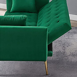 FANYE Green Velvet with 2 Pillows Metal Legs, 71.65"