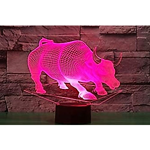 Jinnwell 3D Bull Cow Night Light Lamp Illusion Night Light 7 Color Changing Touch Switch Table Desk Decoration Lamps Acrylic Flat ABS Base USB Cable Toy (Bus)