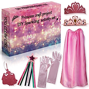 2Pepers Make Your Own Princess Craft Kit, Arts and Crafts for Girls, DIY Princess Dress Up Set, Kids Crafts Project- Cape, Tiara, Wand, Necklace and Gloves, Princess Toys Pretend Play Gifts for Girls