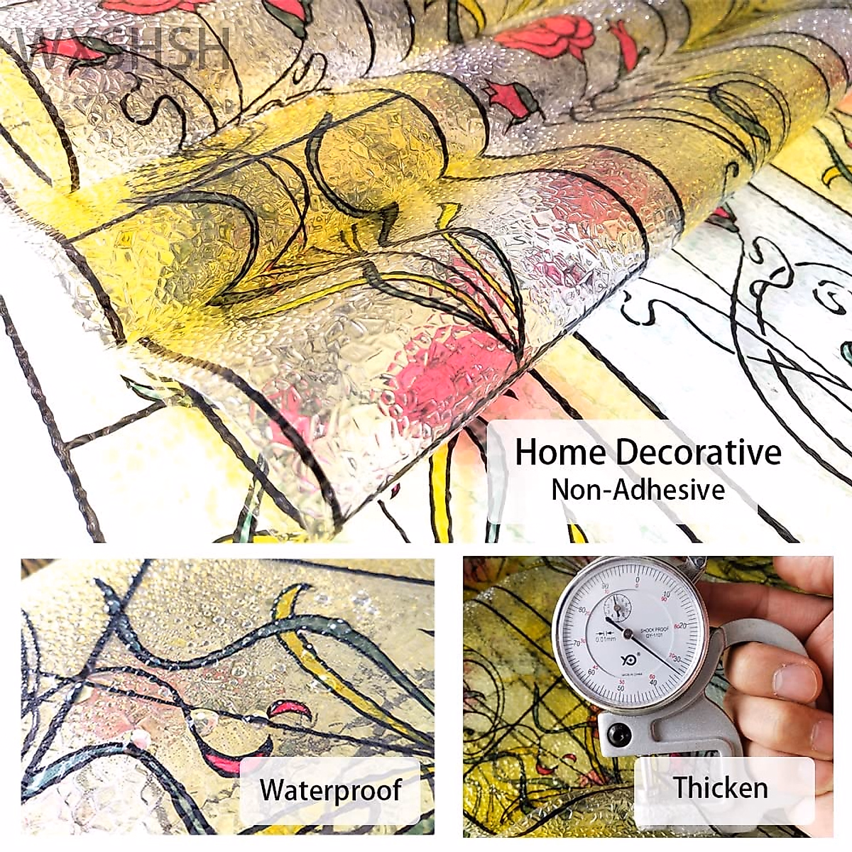 Glass Window Film 1/2/3/5M Decorative Window Film Static Cling Stained Glass Stickers Christmas Decorations for Home Window Privacy Film (Size : 45x100 cm)