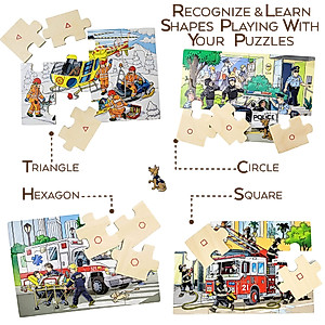 TOYLI 4-in-1 Wooden Puzzles for Boys 48 PCs Puzzles for Kids Ages 4-6 Great Gift for Boys,Car Puzzles for Kids Ages 4-8, Wood Puzzles for Kids Ages 3-5 Jigsaw Puzzle Box, Summer Activity Outside