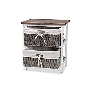 Baxton Studio Terena Modern Transitional Two-Tone Walnut Brown and White Finished Wood 2-Basket Storage Unit