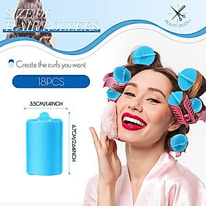 Geyoga 18 Pieces Sponge Hair Rollers Large Soft Foam Hair Styling Curlers Large Size Hairdressing Curlers for Women(1.4 x 2.6 Inches,Blue)