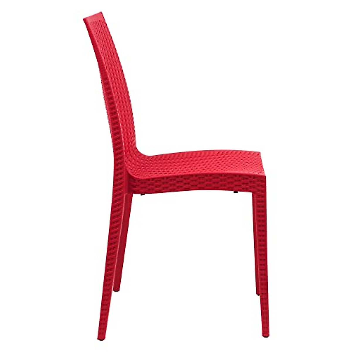 LeisureMod Modern Indoor/Outdoor Home Decorative Furniture Weave Mace Dining Chair (Armless), Set of 4 - Red