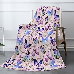 Butterflies Butterfly Throw Blanket Soft Warm Flannel Fleece Bed Blanket Gift for Men Women Girls Boys Chair Couch car 50"x40"