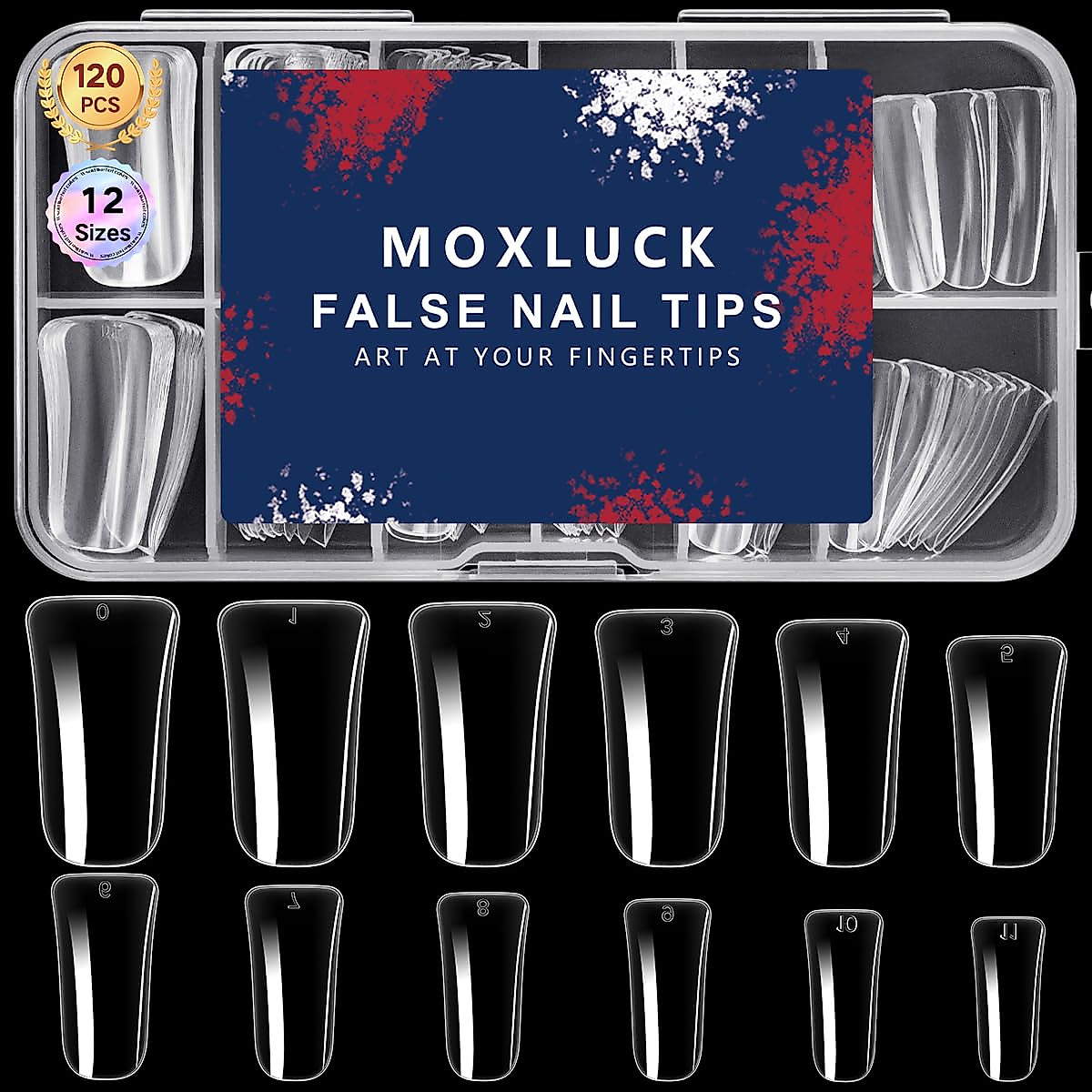 Moxluck Full Cover Duck Nail Tips,Clear Curved False Nail Tips 120Pcs Duck Acrylic Nails, Wide Short French Fake Nails For Extensions Home DIY Nail Tips Art 12 Sizes