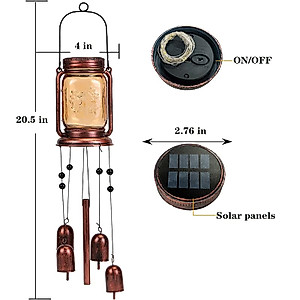 ZYLiWoo-Solar Wind Chime, Mason jar Chime Light,Hanging Chimes, Memorial Chimes Outdoor Waterproof, Suitable for Garden, Terrace and Courtyard Corridor Decoration