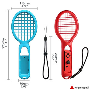 INFURIDER Tennis Racket Controller Holder for Nintendo Switch Game (2 pack,Red & Blue),Hand Grip Compatible for Sport Game, Game Controller Joy-Con Accessories for Nintendo Switch Mario Tennis Ace