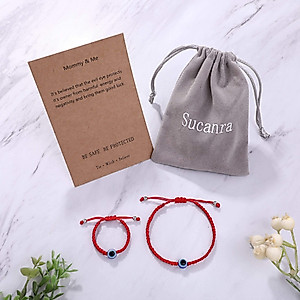 Sucanra Evil Eye Bracelet Mommy and Me Matching Bracelet Set Kabbalah Protection Amulet for Women Little Girls & Boys (Braided Rope Style (2pcs Family Pack))