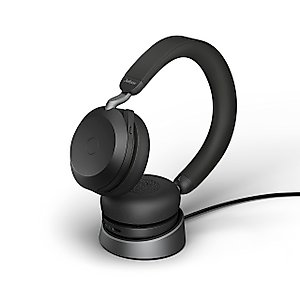 Jabra Evolve2 75 PC Wireless Headset with Charging Stand and 8-Mic Technology - Dual Foam Stereo Headphones with Advanced Active Noise Cancelling, USB-C Bluetooth Adapter and UC Compatibility - Black
