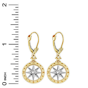 Charm America - Gold Compass Earrings - 10 Karat Solid Gold - Compass Jewelry