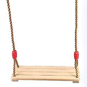 ZOENHOU 15.8 x 6.3 Inch Wooden Swing Seat, Hanging Wood Swings Chair, Wooden Tree Swing with Adjustable 48 to 83 Inches Rope, 220 LB Capacity Sturdy Swings for Yard, Garden, Red Knot