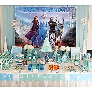 YanXi Frozen Backdrop Birthday Banner for Girl Frozen Birthday Party Decoration Princess Party Supplies Baby Shower Background