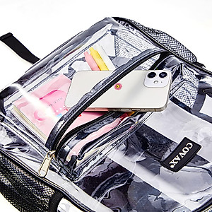 COVAX Clear Backpack,Stadium Approved Clear Transparent Backpack , See Through Backpack with Reinforced Straps for School, Concerts, Security, & Sporting Events