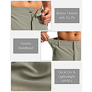 Pudolla Men's Hiking Cargo Shorts 9" Lightweight Outdoor Work Shorts for Men Travel Golf Camping Casual with 5 Zipper Pockets(Grey Sage Large)
