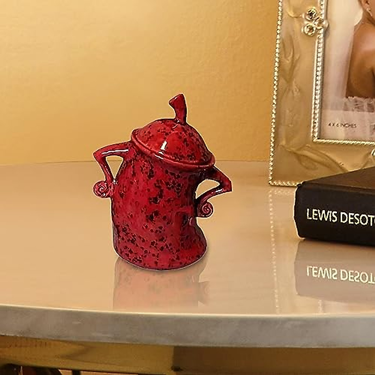 YYPLIAN Canister With Attitude, Large Ceramics Jar with Lid, Cute Creative Food Storage Jar with Airtight for Coffee, Tea, Sugar, and Spices (Red)