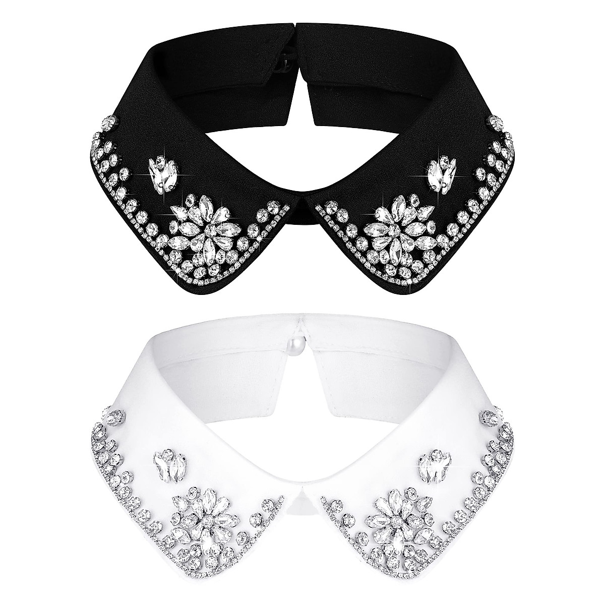 2 Pcs Fake Collar Detachable Collar Half Shirt Blouse Diamond Jewel Faux Collar Rhinestone False Collar Top for Women Girls (Rhinestone)