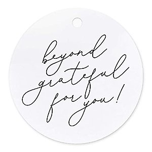 Bliss Collections Round Thank You Gift Tags, Beyond Grateful for You, for Bridal Shower, Baby Shower Favors - Perfect for Birthday, Events or Celebration, 50 Pack of Circle Tags
