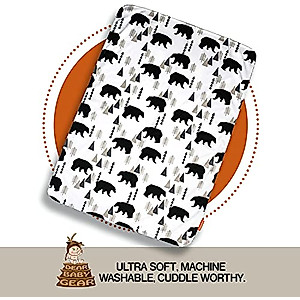Dear Baby Gear Bears Deluxe Baby Blanket - Reversible, Milestone & Newborn Gifts for Girls and Boys - Black Bears, Geometric Trees - Black and White Plaid - 40" x 30"