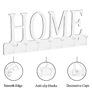 HLWDFLZ Key Holder for Wall - Wall Mounted Key Hangers with 7 Key Hooks, Wall Decorative Organizer Rack for Entryway Mudroom Front Door Kitchen Hallway Office 10 X 4 inches (White Home)