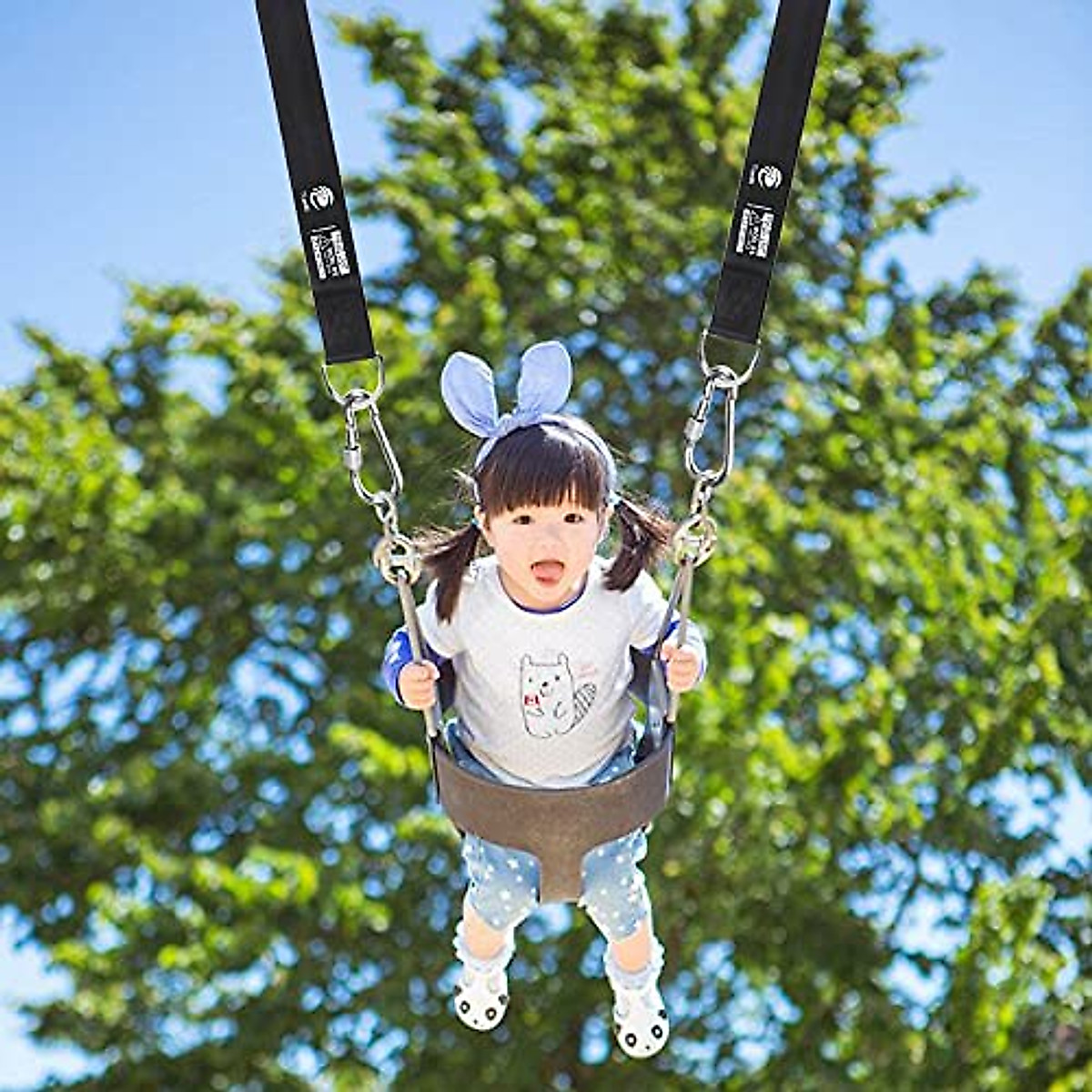 Tree Swing Hanging Strap - 5ft Swing Straps Outdoor Suspension Accessories Kit, Holds 2200lbs with Stainless Carabiners, Easy Installation, Perfect for Baby/Garden/Toddler Swing (Black)