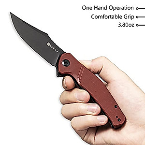SENCUT Episode Flipper Pocket Knife, 3.48 Inch 9Cr18Mov Folding Knife with Clip Point Blade, EDC Knife with Textured Burgundy G10 Handle, Good for Hunting Camping SA04A