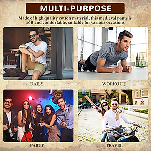 Xtinmee 4 Pcs Halloween Men Renaissance Costume Set Medieval Pirate Viking Costume Shirt Pant Belt Bag(Black, Beige Coffee,Large)