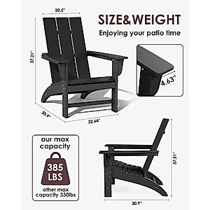 Poly Lumber Adirondack Chairs Set of 2, All-Weather Resistant Outdoor Patio Chairs, Look Like Wood, Pre-Assembled Outdoor Fire Pit Chair for Pool, Deck, Backyard, Garden, Black