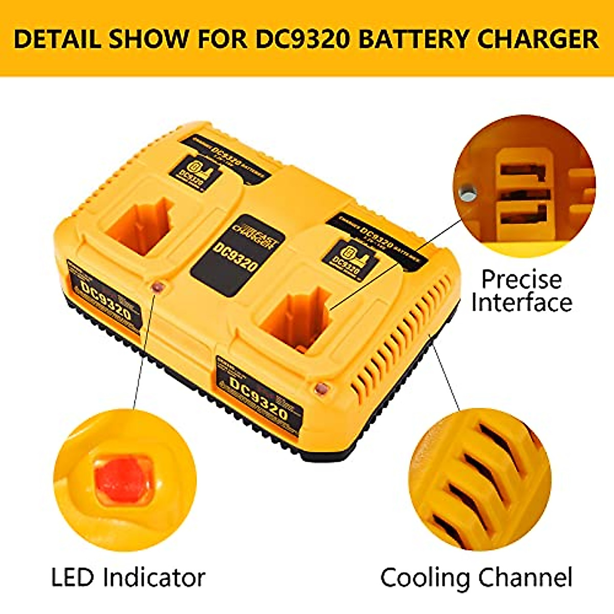 YEX-BUR 7.2V-18V Dual Battery Charger DC9320 Replacement for Dewalt 18V 14.4V 12V 9.6V 7.2V NiCd NiMh XRP Battery DC9098 DC9099 DW9099 DC9096 DW9094 DW9072 DW9062 DW9057 Fast Charger